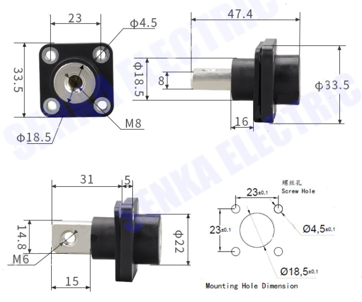 200A copper terminal post RED - E-Racing